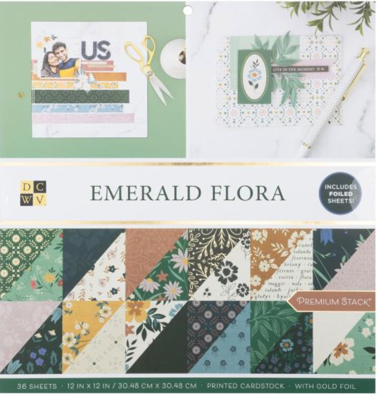 DCWV 12x12 Emerald Flora Cardstock Stack {B706}